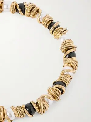 Saint Laurent Tone And Faux Pearl Beaded Bracelet