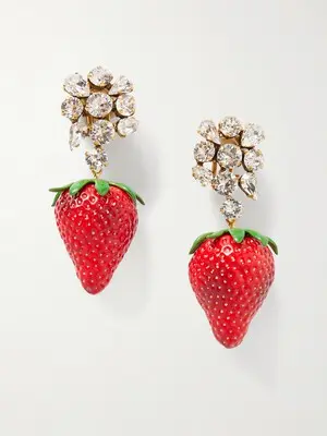 Saint Laurent Gold-tone, Crystal And Resin Clip Earrings - Red