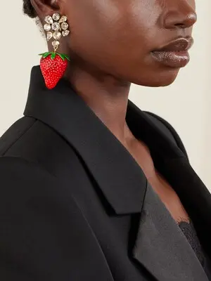 Saint Laurent Gold-tone Crystal And Resin Drop Earrings - Red