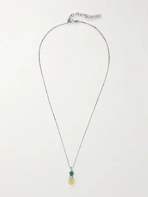 Saint Laurent Tone Enamel Pineapple Pendant Necklace - Silver