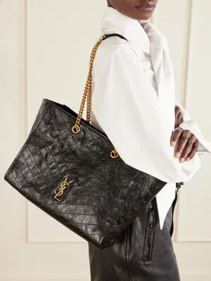 Saint Laurent Niki Small Crinkled-leather Tote - Black