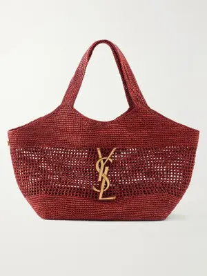 Saint Laurent Icare Maxi Leather-trimmed Raffia Tote