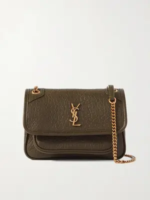 Saint Laurent Niki Mini Crinkled-leather Shoulder Bag - Green