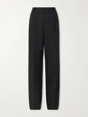 Saint Laurent Pleated Grain De Poudre Wool Straight-leg Pants - Black