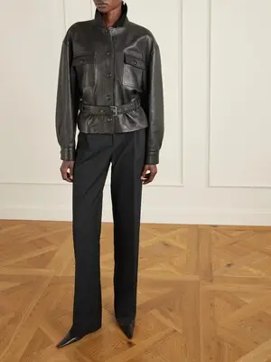 Saint Laurent Pleated Grain De Poudre Wool Straight-leg Trousers