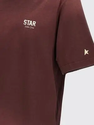GOLDEN GOOSE Cotton T-shirt With Printed Logo And Dropped Shoulders - Wine