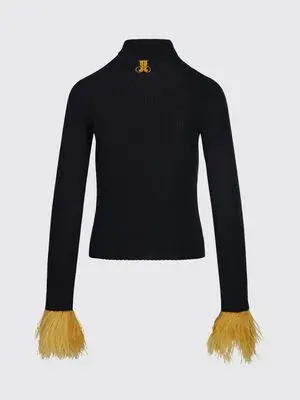 La DoubleJ Turtleneck Top With Feather Trim - Black