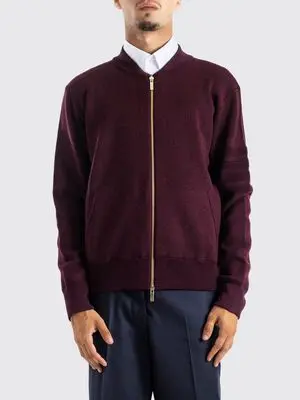 Thom Browne Wool Knit Zip-up Sweatshirt With Bomber Collar And 4-bar Motif - Burgundy