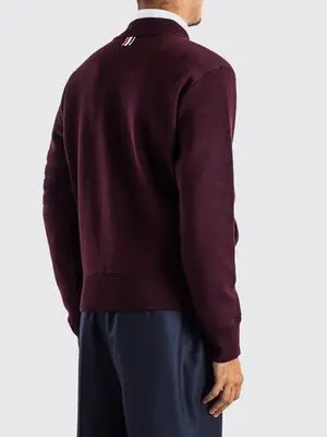 Thom Browne Wool Knit Zip-up Sweatshirt With Bomber Collar And 4-bar Motif - Burgundy