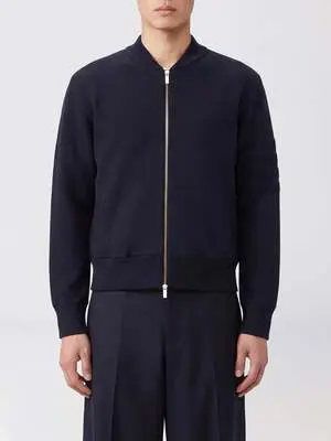 Thom Browne Wool Knit Zip-up Sweatshirt With Bomber Collar And 4-bar Motif - Navy
