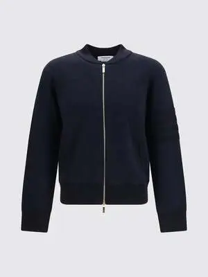 Thom Browne Wool Knit Zip-up Sweatshirt With Bomber Collar And 4-bar Motif - Navy