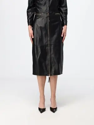 Elisabetta Franchi Leather Midi Skirt With Zip Detail