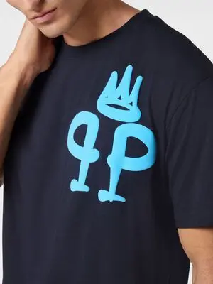 Philipp Plein Dropped Shoulder Cotton T-shirt With Monogram Logo - Blue