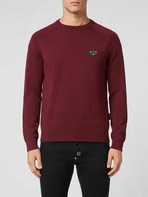 Philipp Plein Long-sleeved Cotton Crewneck Sweater - Amaranth