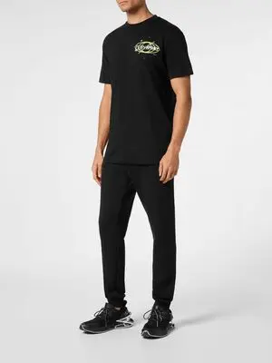 PLEIN SPORT Slim Fit Cotton T-shirt With Contrast Logo And Dropped Shoulders