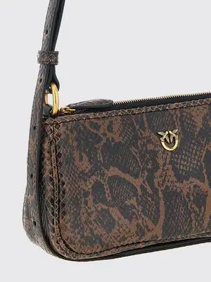 Pinko Python-print Calf Leather Crossbody Bag With Love Birds Logo - Brown