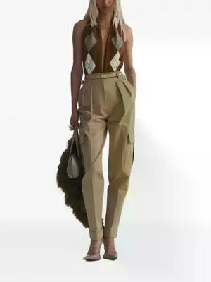 MUGLER Cashmere Argyle Halterneck Bodysuit