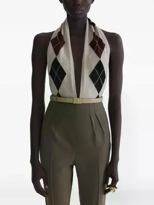 MUGLER Cashmere Argyle Halterneck Bodysuit
