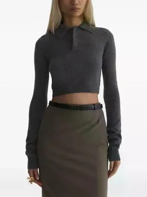 MUGLER Cashmere Cropped Polo Top - Grey
