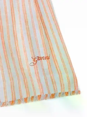 GANNI Striped Frayed-edge Shorts