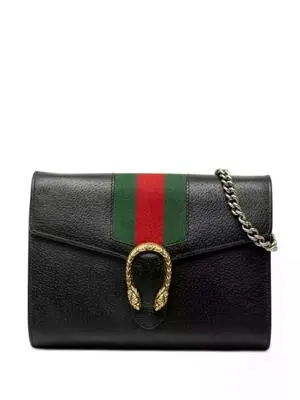 Gucci 2016-2026 Mini Calfskin Dionysus Web Wallet On Chain Crossbody Bag - Black
