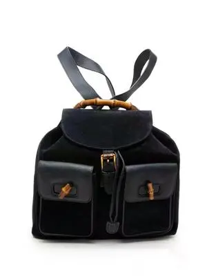 Gucci 20th Century Suede Bamboo Drawstring Backpack - Blue