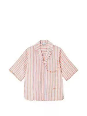GANNI Striped Linen Shirt With Frayed Edges