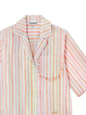 GANNI Striped Linen Shirt With Frayed Edges