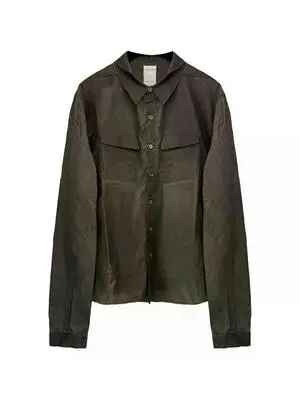 SAN263-1 Waxed Embroidered-pocket Shirt - Brown