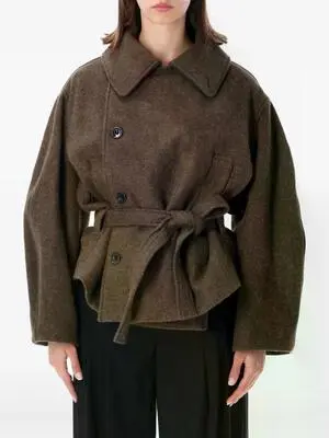 LEMAIRE Short Wrap Coat In Felted Wool And Alpaca Blend - Brown