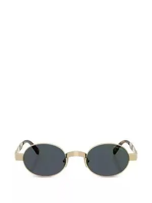 Miu Miu Logo Plaque Oval Frame Sunglasses - Gold