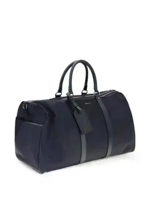 Kiton Logo Plaque Leather Trim Holdall Bag - Blue