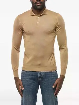 Malo Cashmere Long-sleeve Polo Shirt - Brown
