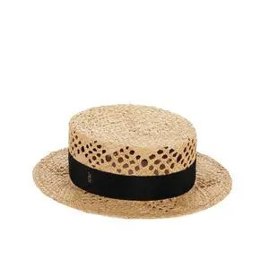 SIBI HATS Neutrals Taylor Vented Raffia Straw Boater Hat - Black