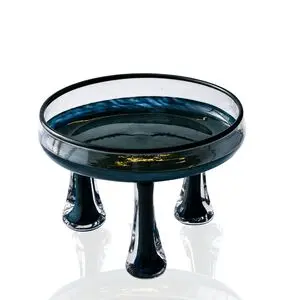 MARLETH Teal Footed Glass Cake Stand - Blue
