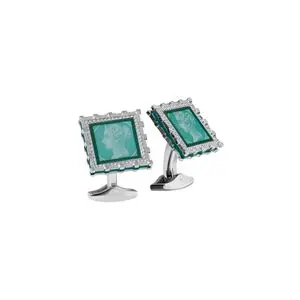 Tateossian Silver / Blue Green Palladium Plated Regalia Victoria Cufflinks - Silver/blue