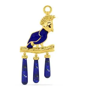 ONI Blue Cockatoo Charm With Lapis And Enamel - Gold