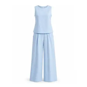 OH!ZUZA NIGHT&DAY Matte Viscose Top & Wide-leg Trousers Set - Blue