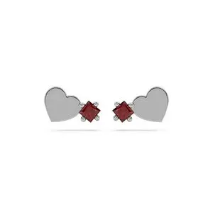 ONI Square Ruby Heart Studs - Silver