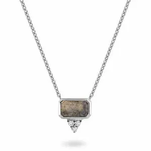 ZOHREH Silver / Green Labradorite & White Sapphire Necklace Sterling Silver - Silver/green
