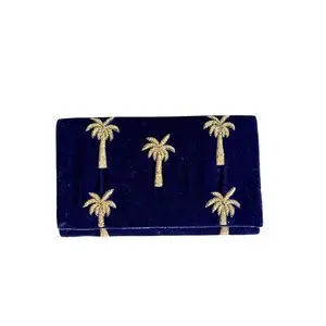 PICK HAPPY Beaded Palm Tree Velvet Mini Clutch - Blue