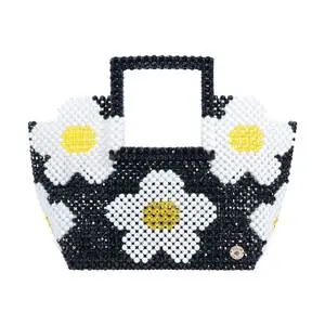 TILLIE BEADS Daisy Square Handle Tote Bead Bag - Black