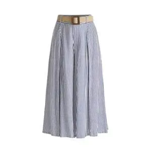 PAISIE Belted Pleated Culottes With Pin Stripes