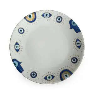 CASA DUNIYA Hand-painted Evil Eye Round Karima Serving Platter - White