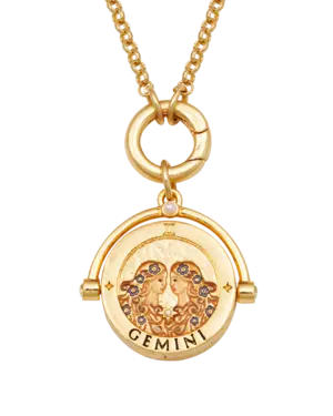 FABLE ENGLAND Gemini Zodiac Spinner Pendant Necklace - Gold