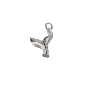 ONI Whale Tail Charm With Swiss Blue Topaz - Silver