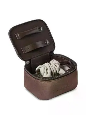 Brunello Cucinelli Suede Small Jewelry Box With Shiny Zipper Pull - Brown