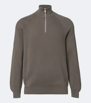 Brunello Cucinelli Ribbed-knit Half-zip Cotton Sweater - Grey