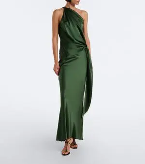 THE SEI Draped One-shoulder Silk Satin Top