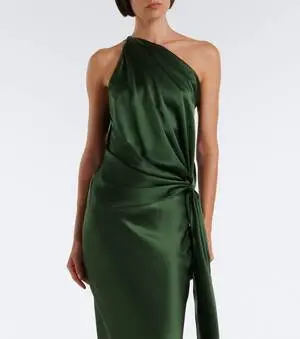 THE SEI Draped One-shoulder Silk Satin Top